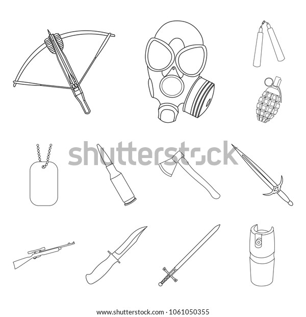 Types Weapons Outline Icons Set Collection Stock Vector (Royalty Free ...
