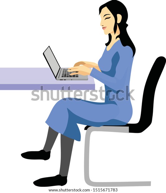 Typing Computer Woman Vector Illustration Stock Vector (Royalty Free ...