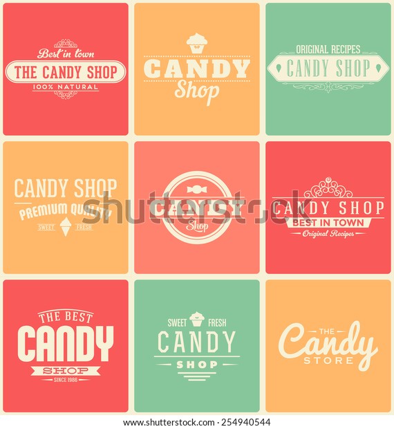 Typographic Candy Shop Themed Label Design Stock Vector (Royalty Free ...