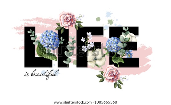 Typographical Print Tshirt Flowers Slogan Vector Stock Vector (Royalty ...