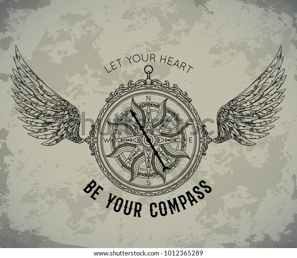 Typography Poster Vintage Compass Wings Inspirational Stock Vector ...