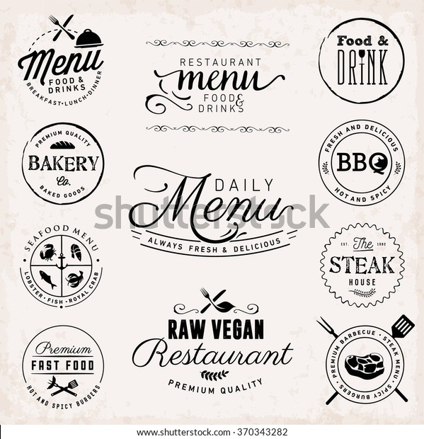 Typography Restaurant Menu Elements Food Drink: vetor stock (livre de ... Typography Restaurant Menu Elements Food Drink: vetor stock (livre de ...