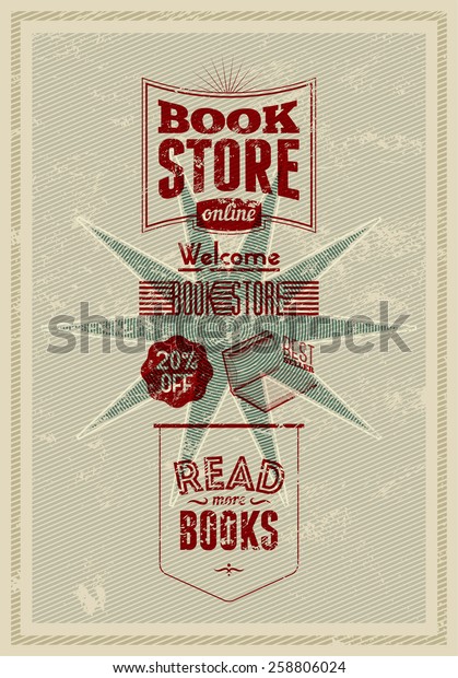 Typography Retro Bookstore Poster Design Vector Stock Vector (Royalty ...