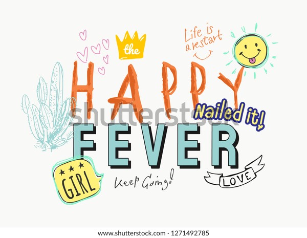 Typography Slogan Doodle Cute Icons Illustration Stock Vector (Royalty ...