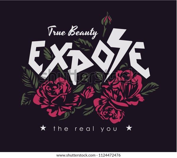 Typography Slogan Roses Illustration On Black Stock Vector (Royalty ...