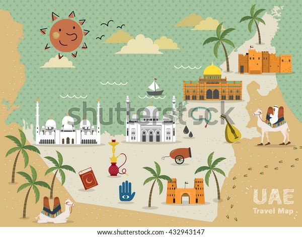 Uae Travel Concept Map Attractions Specialties Stock Vector (Royalty ...
