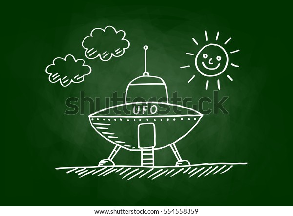 Ufo Drawing On Blackboard Stock Vector (Royalty Free) 554558359 ...