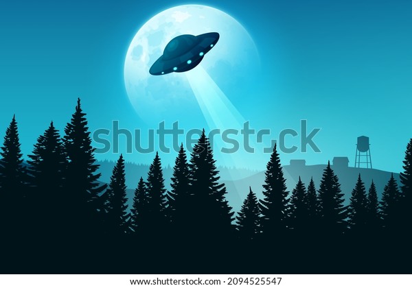 Ufo Over Night Forest Landscape Flying Stock Vector (Royalty Free ...
