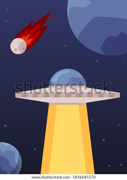 Ufo Space Flat Cartoon Poster Alien Stock Vector (Royalty Free ...