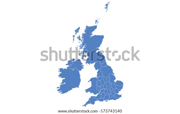 Uk Counties Map Blue Color Stock Vector (Royalty Free) 573743140 ...