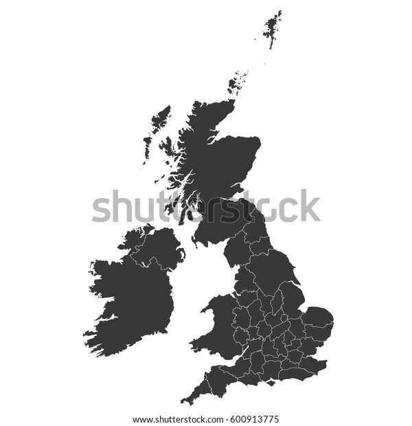 Uk Counties Map Color Black Stock Vector (Royalty Free) 600913775