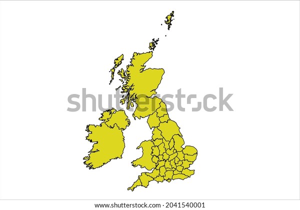 Uk Counties Map Yellow Color On Stock Vector (Royalty Free) 2041540001 ...