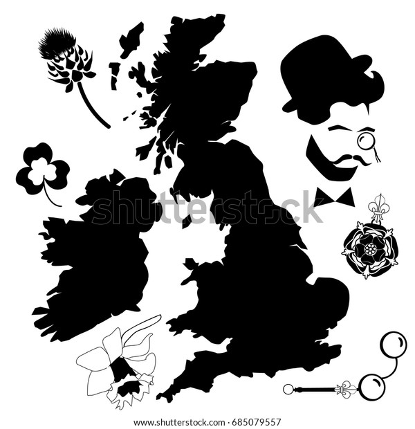 Uk Map Symbols Black White Stock Vector (Royalty Free) 685079557 ...