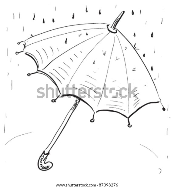 Umbrella Under Rain Hand Drawing Cartoon Stock Vector (Royalty Free ...