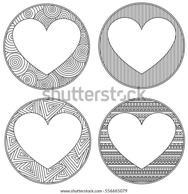 Uncolored Heart Shaped Frame Zen Art Stock-Vektorgrafik (Lizenzfrei ...