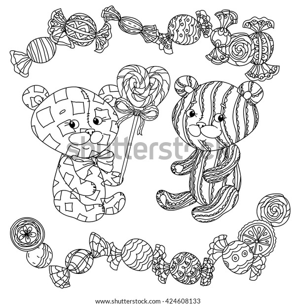 Uncolored Toy Sweets Coloring Book Style Stock Vector (Royalty Free ...
