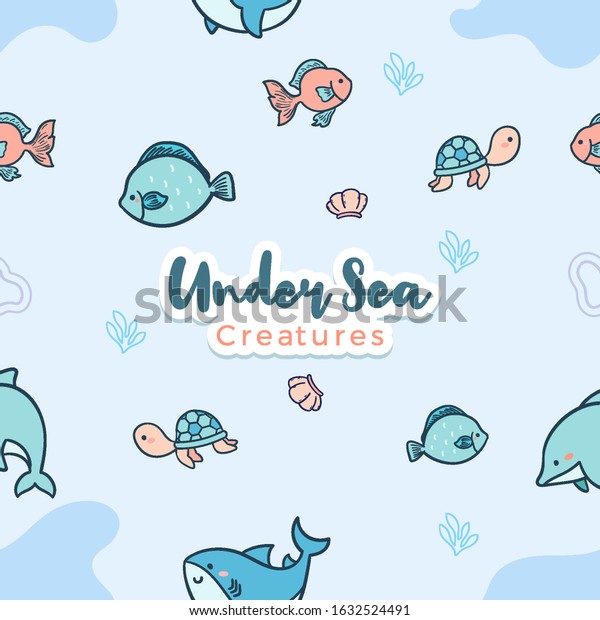 Under Sea Cartoon Creatures On Seamless Stock Vector (Royalty Free ...