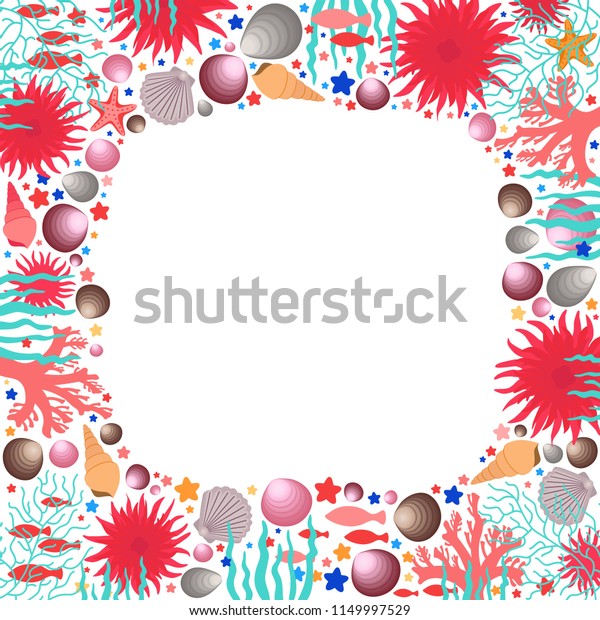 Under Sea Life Square Frame Underwater Stock Vector (Royalty Free ...