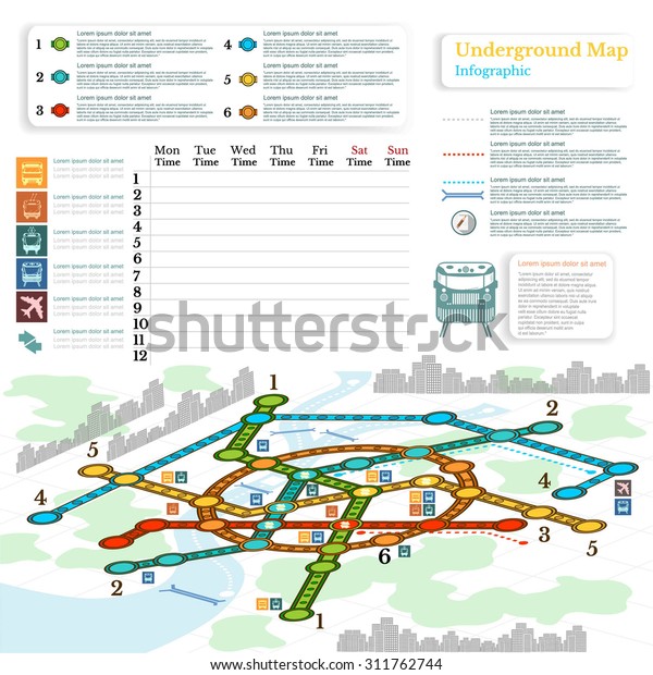 Underground Infographic Lines Metro On City: เวกเตอร์สต็อก (ปลอดค่า ...