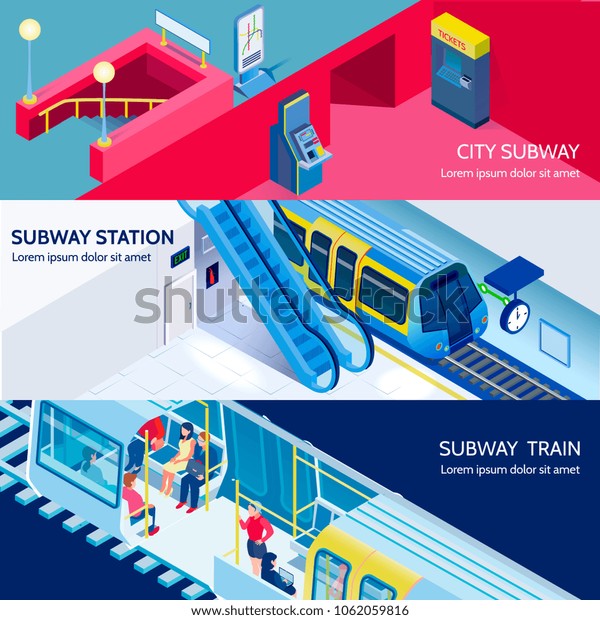 Underground Subway Station Train Isometric Horizontal Stock Vector ...