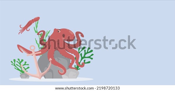 Underwater Anchor Octopus Vector Illustration Sea Stock Vector (Royalty ...