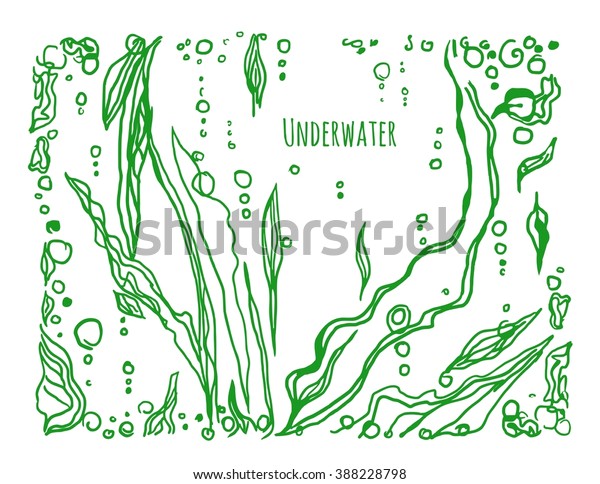 Underwater Background Seaweed Hand Drawing Pencil Stock Vector (Royalty ...