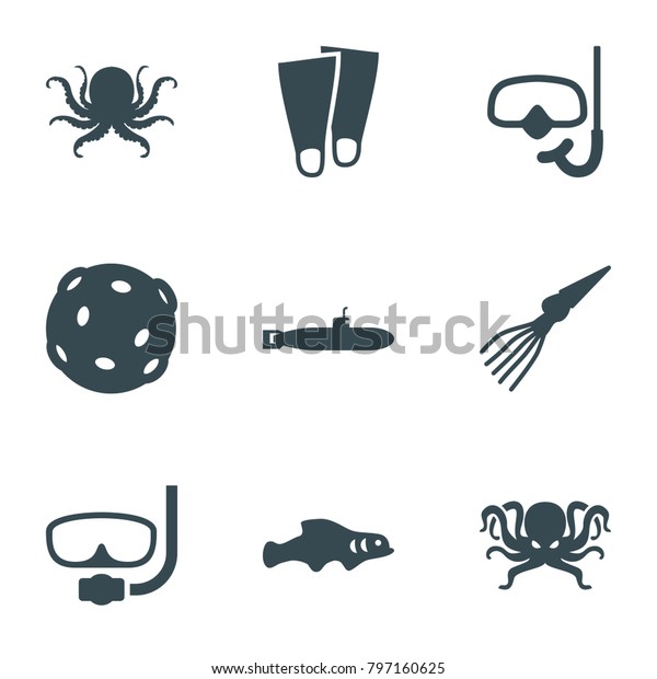Underwater Icons Set 9 Editable Filled Stock Vector (Royalty Free ...