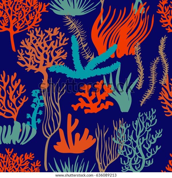 Underwater Seaweed Coral Seamless Pattern Sea Stock Vector (Royalty ...