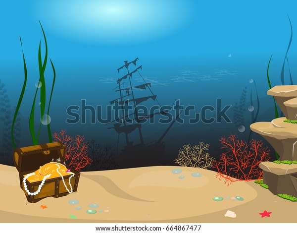 Underwater World Background Underwater Landscape Sunken Stock Vector ...