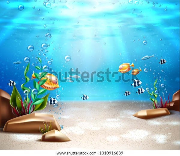 Underwater world nature scene background. Ocean and sea bottom life ...