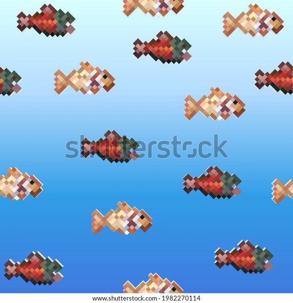 Underwater World Pixelated Colored Fish Childrens Stock Vector (Royalty ...