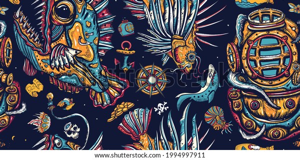 Underwater World Seamless Pattern Life Ocean Stock Vector (Royalty Free ...