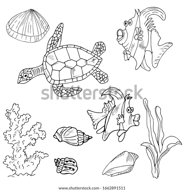 Underwater World Set Hand Drawing Fish Stock Vector (Royalty Free ...