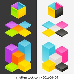 Unfolding Orthographic Cube Shape Set Infographic: เวกเตอร์สต็อก (ปลอด ...