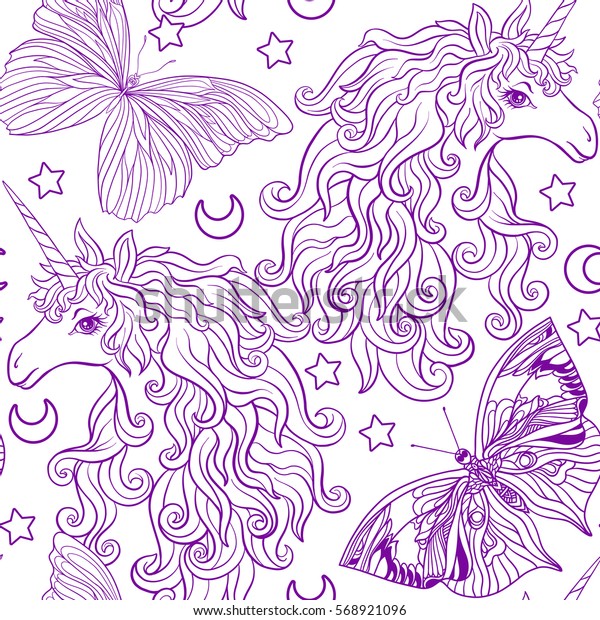 Unicorn Butterfly Star Seamless Pattern Purple Stock Vector (Royalty ...