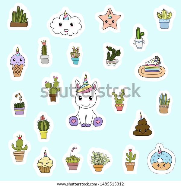 Unicorn Cacti Doodle Sticker Stock Vector (Royalty Free) 1485515312 ...
