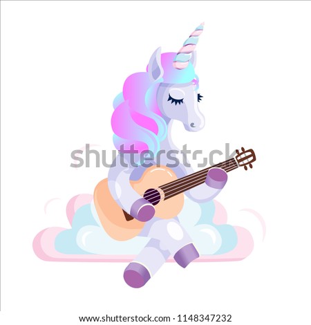Unicorn On Clouds Plays On Ukulele Stock Vector (Royalty Free ...