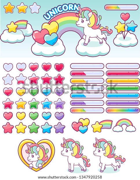 Unicorn Rainbow Icons Ui Design Set: เวกเตอร์สต็อก (ปลอดค่าลิขสิทธิ์ ...