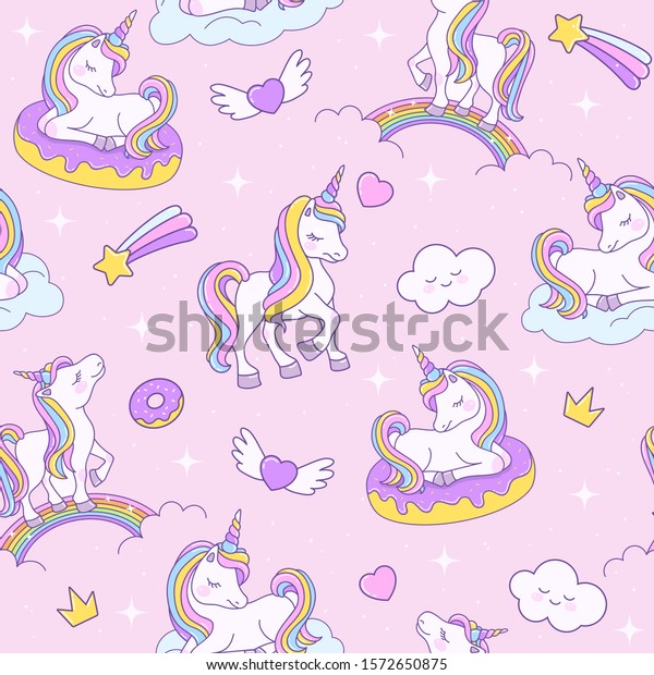 Unicorn Seamless Pink Pattern Unicorns On 库存矢量图（免版税）1572650875 ...
