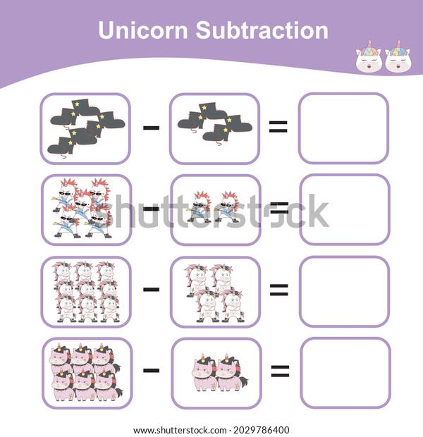 Unicorn Subtraction Math Game Preschool Counting Stock Vector (Royalty ...