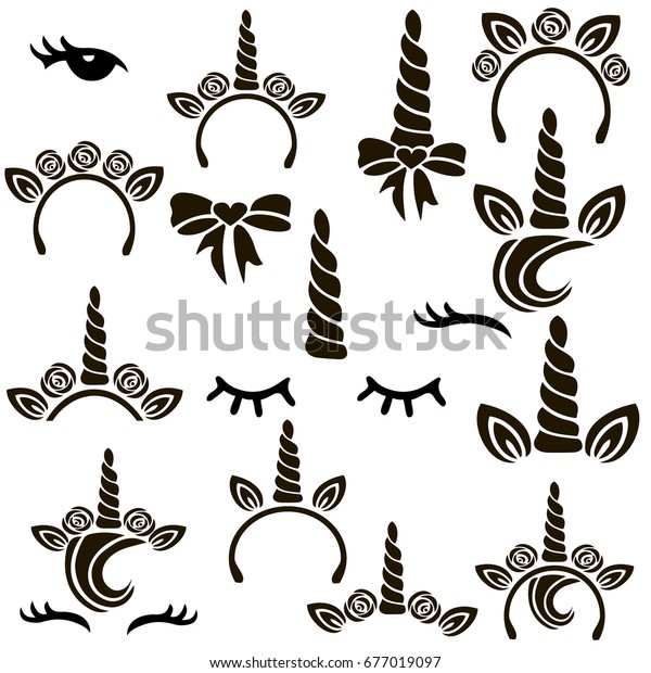 Unicorn symbols vector set.