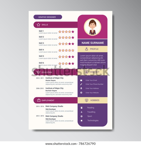 Unique Flat Color Curriculum Vitae Design Stock Vector (Royalty Free ...