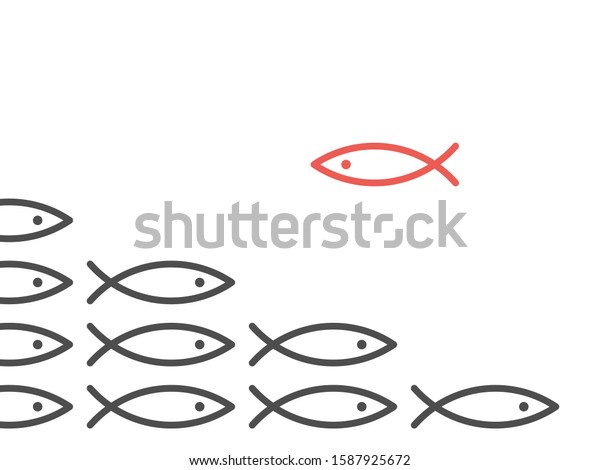 Unique Red Fish Against Shoal Many : image vectorielle de stock (libre ...