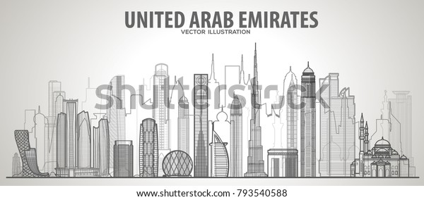 United Arab Emirates Line Skyline Illustration Stock Vector (Royalty ...