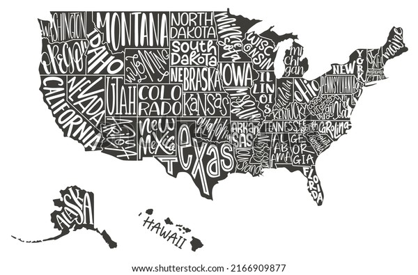 United States America Map Text State Stock Vector (Royalty Free ...