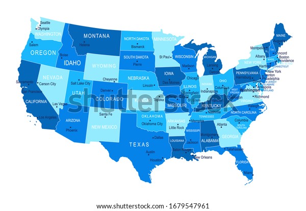 United States map. Cities regions Vector illustration