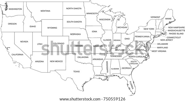 United States Map Coloring Book Outlines Stock Vector (Royalty Free ...