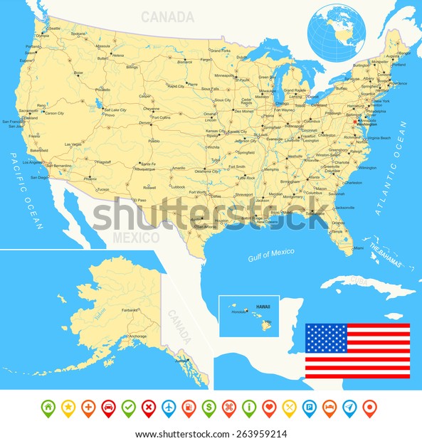 United States Usa Map Flag Navigation Stock Vector (Royalty Free) 263959214