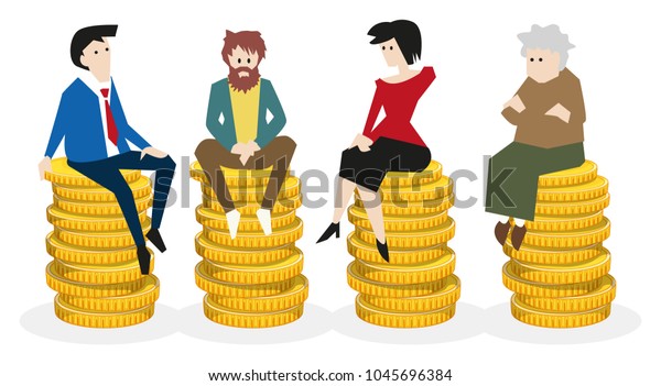 Universal Basic Income Diferent People Sitting Stok Vektör (Telifsiz ...