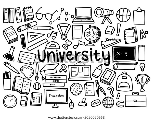 University Materials Doodle Icon Set Stock Vector (Royalty Free ...